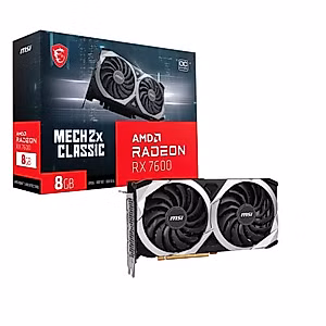 MSI Gaming Radeon RX 7600 128-bit 8GB GDDR6 DP/HDMI Dual Torx 3.0 Fans FreeSync DirectX 12 VR Ready OC Graphics Card (RX 7600 MECH 2X Classic 8G OC)