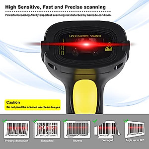 WoneNice Barcode Scanner, Wired Handheld USB Laser Automatic Bar Code Scanner Bar-Code Reader with Stand, Support Windows/Mac/Linux for Store, Supermarket, Warehouse, Small Business - Black