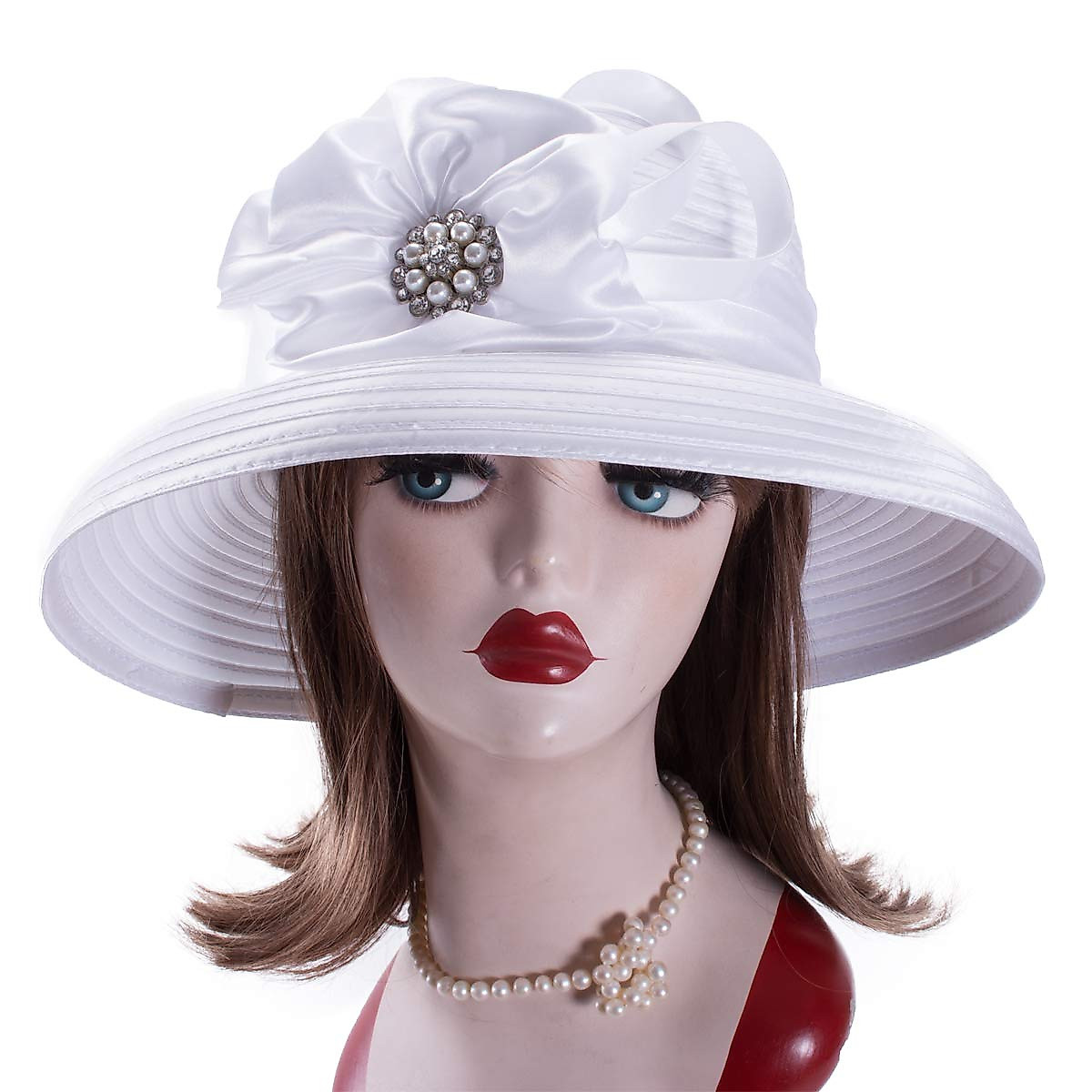 Lawliet Women Satin Ribbon Dress Church Couture Bridal Wedding Occasion Hat A585 (White)