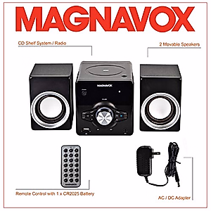 Magnavox MM442 3-Piece Top Loading CD Shelf System with Digital PLL FM Stereo Radio, Bluetooth Wireless Technology, and Remote Control in Black | Blue Lights | LED Display | AUX Port Compatible |