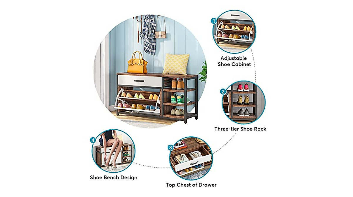 Tribesigns Flip Drawer Shoe Storage Bench - Stylish & Functional