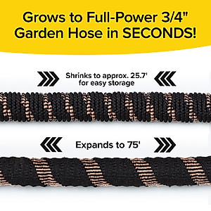 2024 Pocket Hose Copper Bullet AS-SEEN-ON-TV Expands to 75 ft REMOVABLE Turbo Shot Multi-Pattern Nozzle 650psi 3/4 in Solid Copper Anodized Aluminum Fittings Lead-Free Lightweight No-Kink Garden Hose