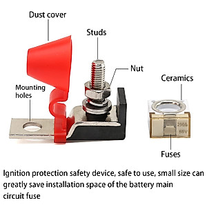 AUCELI Terminal Fuse Block Kit, 250A 58V DC Maximum, Single Stud 5/16" (M8) Compact Marine Rated Battery Fuse and Waterproof Terminal Mount Fuse Block Combo Pack Replacement for Boat Truck RV