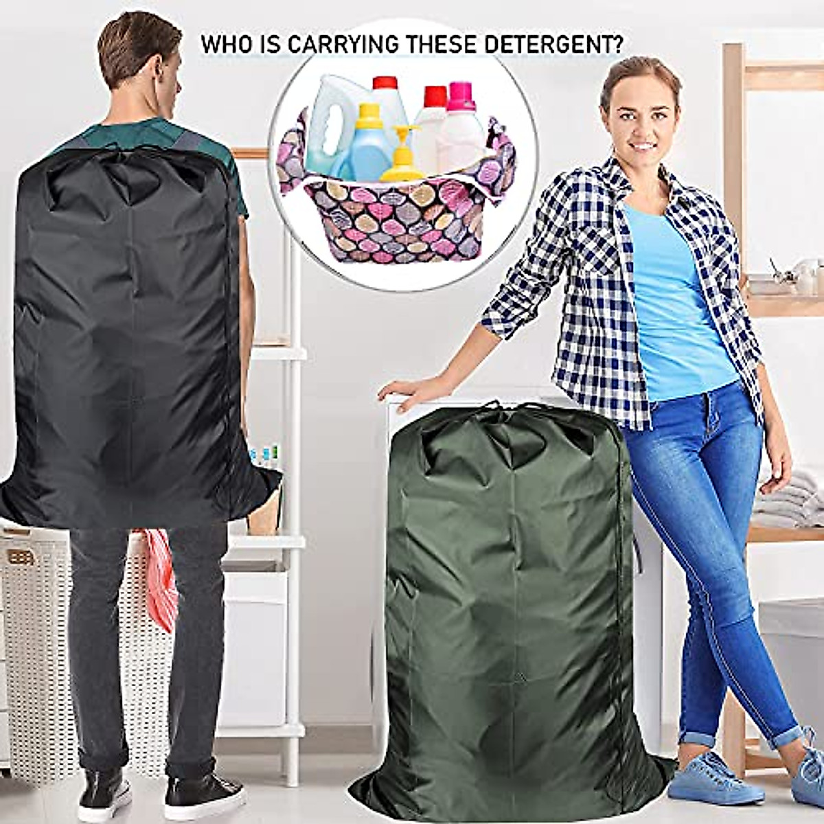 Laundry Bag with Strap, Machine Washable Large Dirty Clothes Organizer, Clothes Storage Easy Fit a Laundry Hamper or Basket, Can Carry Up to 4 Loads of Laundry, Bonus Reusable Tote (Black - Hot Pink)