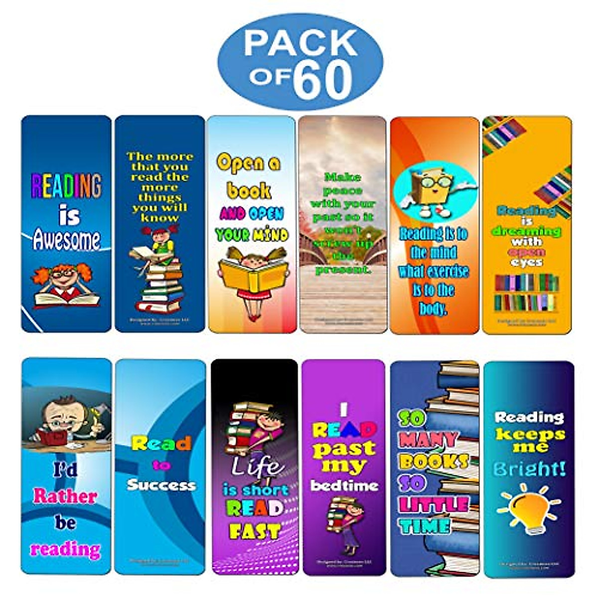 Creanoso Fantastic Reading Bookmarks for Kids (60-Pack) – Awesome Book Page Marker Clip Set – Premium Gift for Boys & Girls, Children – Rewards Incentives – Card Stock – Teacher Rewards
