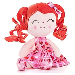 Gloveleya Soft Dolls Plush Figure Key Chain Curly Hair Red Hair Heart Dress Baby Doll 12inches