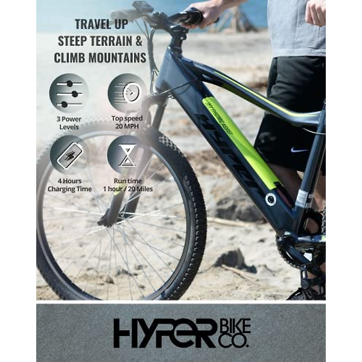Hyper E-Ride Electric Mountain Bike for Adults 26 Inch. 250w, 36v Battery, Mountain Ebike with Shimano 6-Speed with Front Dual Shock Absorber. Electric Bicycle for Adults.