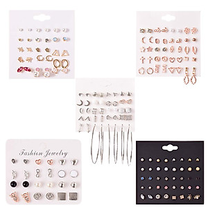 87 Pairs Assorted Earrings Set Fashion Earrings for Women Stud Earrings Set Hypoallergenic Faux Pearl Flower Heart Earring Sets