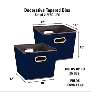 Household Essentials 94 Medium Tapered Decorative Storage Bins | 2 Pack Set Cubby Baskets | Navy Blue