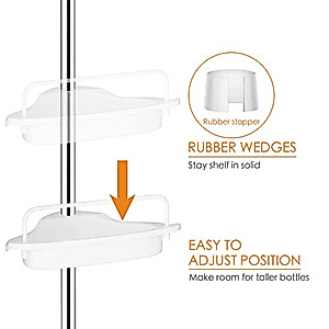 Rustproof Shower Caddy Corner, Shower Organizer with Tension Pole, 4 Tier Adjustable Shelves with Shower Storage, Stainless Shower Shelves, Drill Free Shower Rack, 56-114 Inch, White