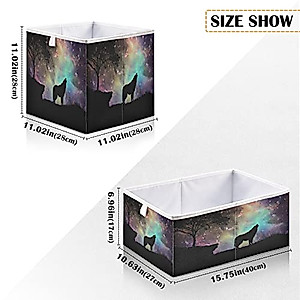 Blueangle Galaxy Wolf Cube Storage Bin, 11 x 11 x 11 in, Large Collapsible Organizer Storage Basket for Home Décor（74）