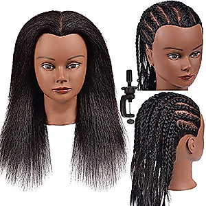 Mannequin Head 14 inch 100% Real Hair Doll Head for Hair Styling Salon Training Head Cosmetology Braiding Practice Mannequin Manikin Head Hairdresser (14 inch)