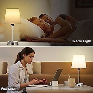 Table Lamps for Bedrooms Set of 2 Bedside - Nightstand Bedroom Lamp with USB C Port and AC Outlet Charging, Dimmable Touch Small End Side Lamp, White Night Stand Light for Kid/Guest Room/Living Room