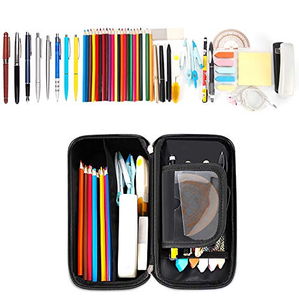 RAGZAN Big Capacity Pencil Case, Oxford Cloth Pencil Bag Storage Pouch Pen Pencil Marker Stationery Bag Holder for Middle High School College and Office, Idea Gift for Back to School Season - Black