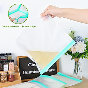 Moretoes 20 Pack Reusable Freezer Food Storage Bags, Silicone Bags Reusable Storage, Quart Freezer Bags for Lunch Marinate Food Travel (Green, 6 Sizes, Stand Up & Lay Flat)