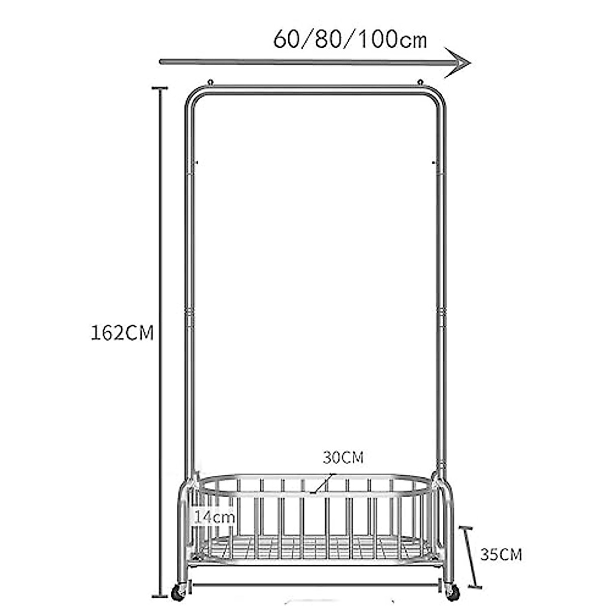 KDFWYDS Metal Coat Rack Stand with Basket Free Standing Garment Rail with 360° Wheels Clothes Rack for Hall, Entryway, Bathroom and Living Room (Color : Gold, Size : 60cm)