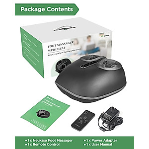 Neuksso Foot Massager with Heat, Shiatsu Deep Kneading Foot Massager Machine with Multiple Massage Modes & Adjustable Air Intensity for Home and Office Use, Fits Feet Up to Men Size 12 (Gray)