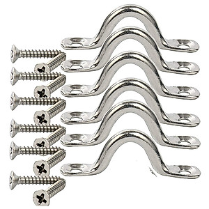Amarine Made Pack of 6 Stainless Steel Bimini Boat Top PAD Eye, Eye Straps, Tie Down, Kayak Deck Loops, Tie Down Anchor Point, footman's Loop for Kayak Canoe Rigging