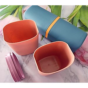 2 Pack Travel Toothbrush Holder with Cover, Portable Toothbrush Cup Case Carrier Toothpaste Set for Bathroom School Camp Business Trip (Blue Pink)