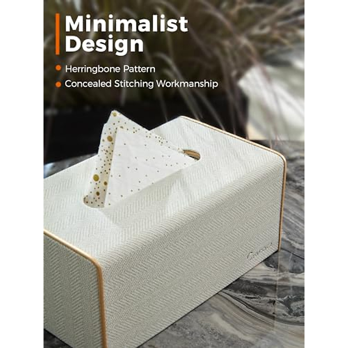 Cloudever Tissue Box Holder Cover Rectangular, Modern PU Leather Decorative Tissue Holders Organizer-Ivory