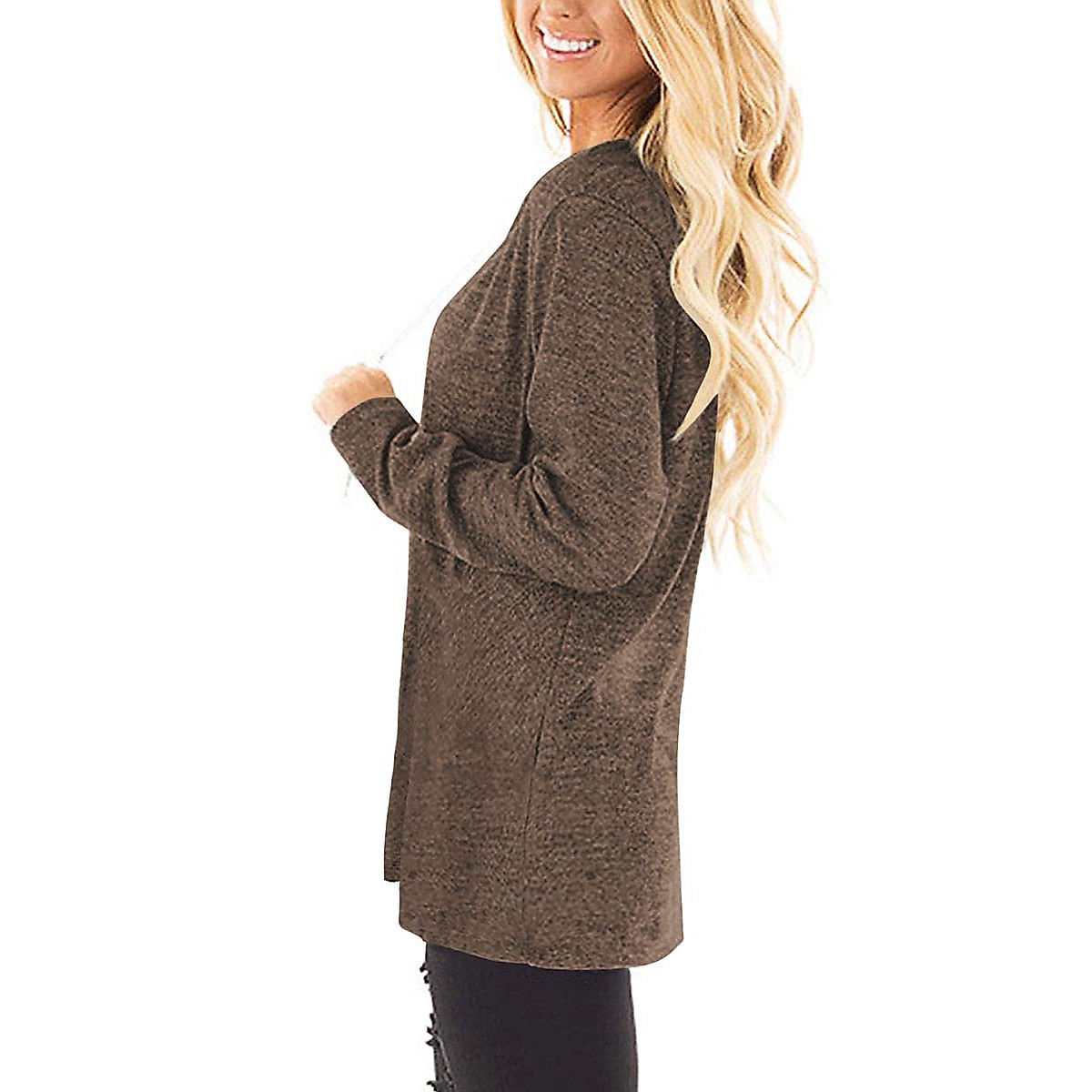 Jescakoo Long Sleeve T Shirt Women Flowly V Neck Tops Clearance Coffee M