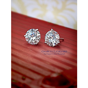 Solid 14K White Gold Round Forever Classic White Moissanite From Charles & Colvard Martini 3 Prong Secure Screw-Backs Stud Earrings For Women (1.50 Cttw, Round 6MM)