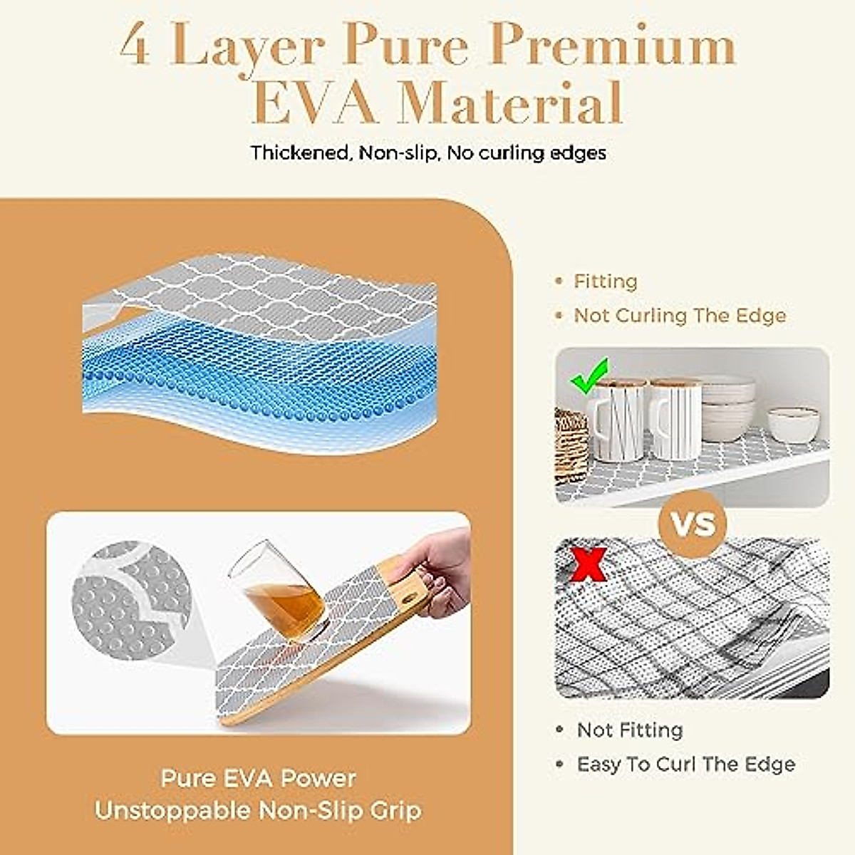 Glotoch Upgraded Non Slip Shelf Liner with Dot, Non Adhesive Drawer Liner, Waterproof Shelf Liners for Kitchen Cabinets, Drawer, Fridge, Wire Shelving, Pantry-12” X 20 FT, Heavy Duty, Grey