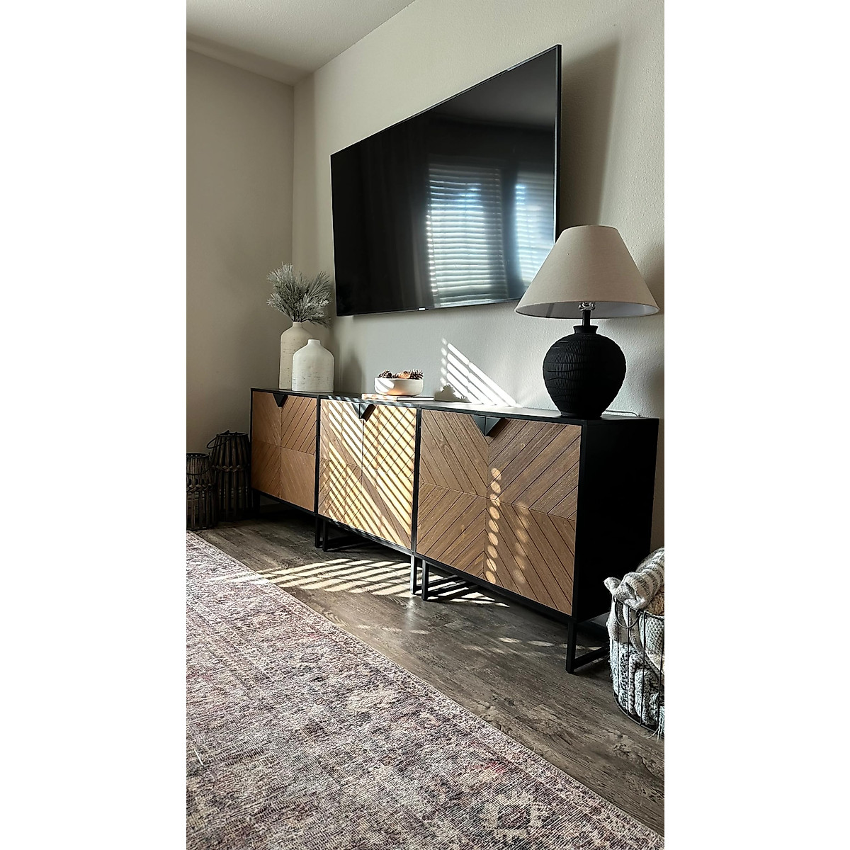 Nathan James Wood Accent Modern Free Standing Buffet Sideboard Hallway, Entryway, Dining Living Room, 1 Storage Cabinet, Enloe - Walnut Brown/Black