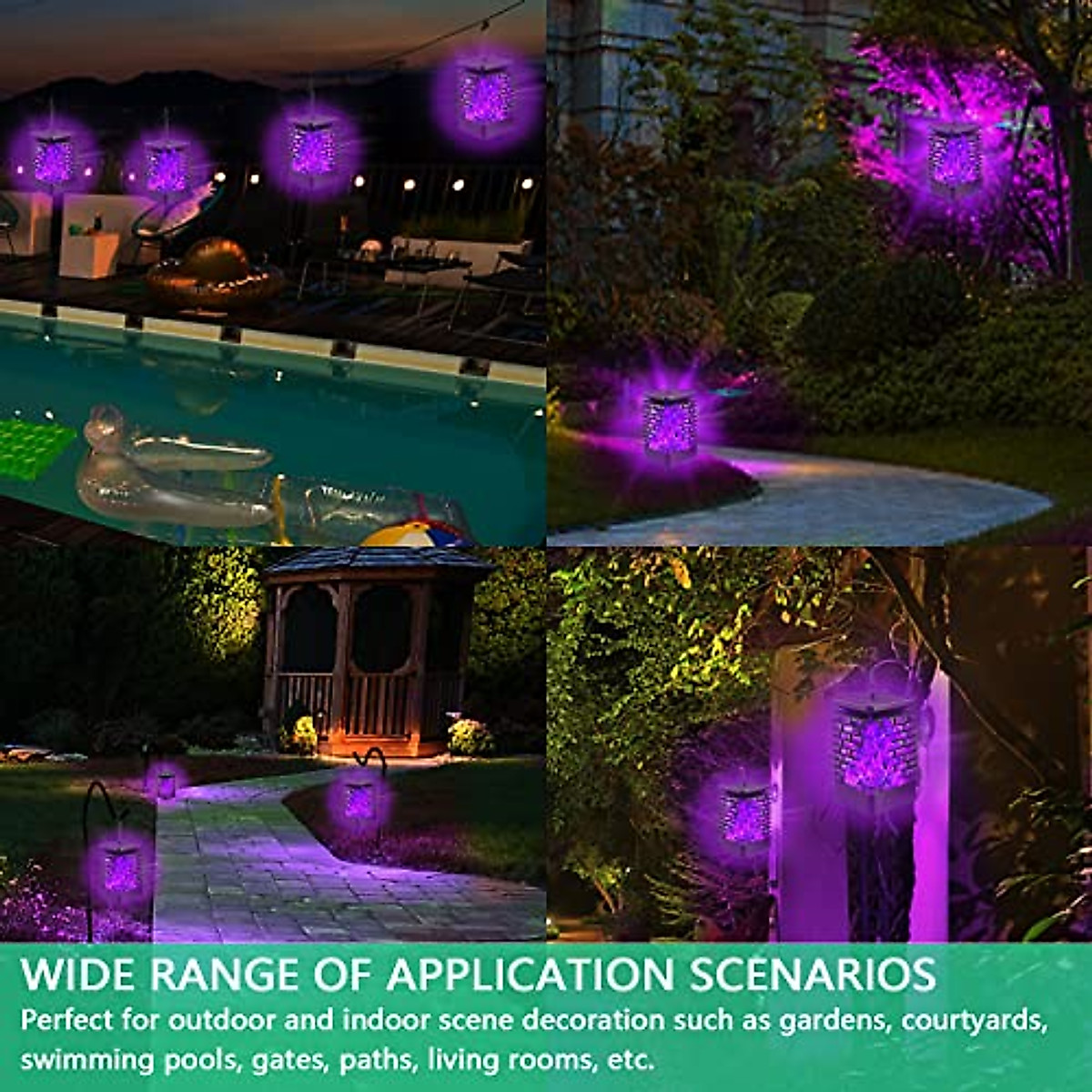 99LEDs Solar Lantern Purple, AOUNQ Upgraded Flickering Flame Hanging Solar Lantern Solar Lights Outdoor Waterproof, Solar Hanging Lanterns Outdoor Halloween Decorations for Patio,Garden,Yard (2Pack)