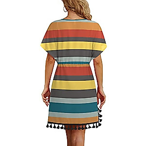 Yincro Women Swimsuit Coverup 2025 Bathing Suit Cover Ups for Swimwear Bikini Beach Dress (Red Yellow Stripe, M)