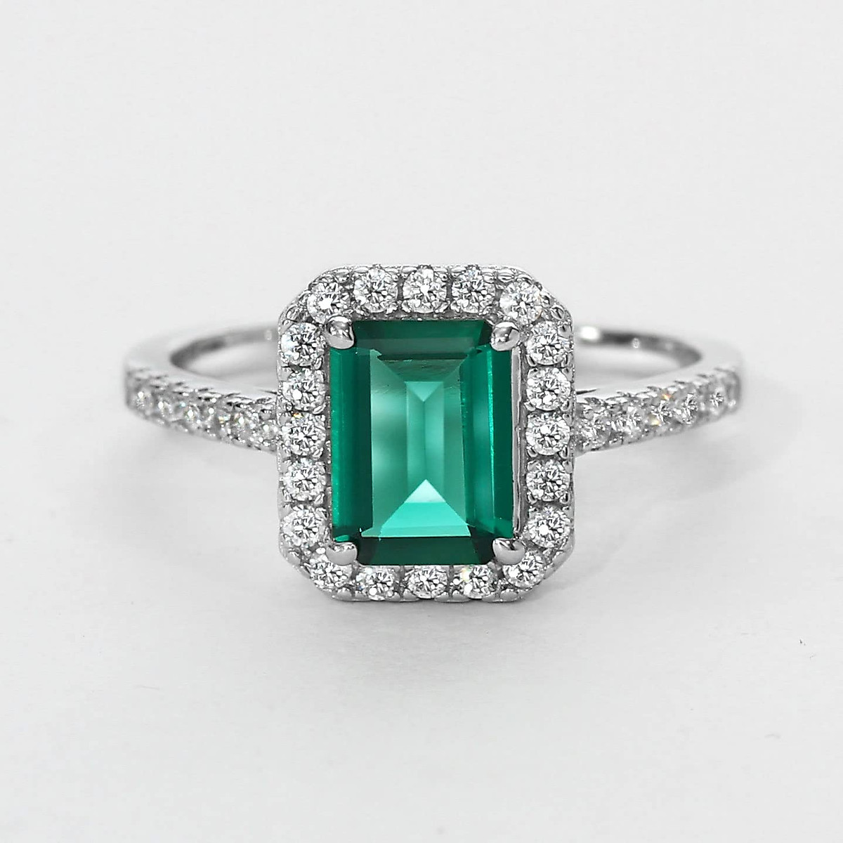 Michooyel S925 1.8ct Lab-grown Emerald Ring Halo Diamond Bands Engagement Ring Wedding Ring Sterling Silver Cubic Zirconia Fine Jewelry For Women