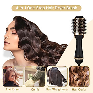 CosySun 3-in-1 Round Brush Hot Air Brush One Step Hair Dryer and Styler Volumizer, Gold, Ceramic Technology, 3 Speeds, 120V DC