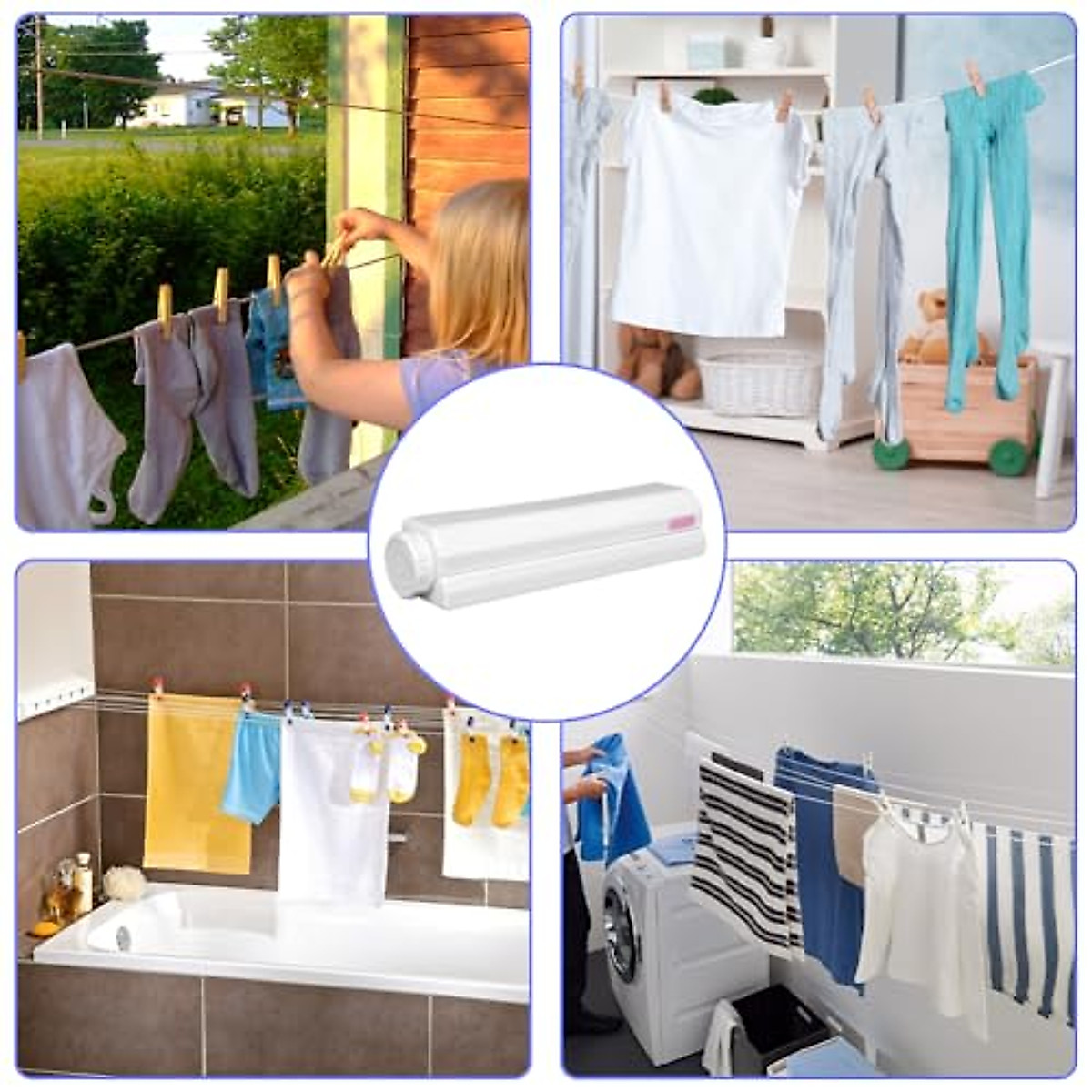 Retractable Outdoor Clothesline Indoor Wall Mounted Flexible Clothes Dryer Plastic Telescopic Rope Hanger Space Saving for Hanging Drying Rack Wet Dry Laundry Bathroom Hotel Travel Camping(4 Ropes)