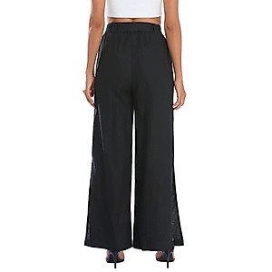 DSODAN Women's Cotton Linen Pants Elastic Waist Wide Leg Trousers with Belt Casual Side Slit Palazzo Pant with Pockets Linen Pants for Women Cargo Pants Women Plus Size Best Gifts New Year