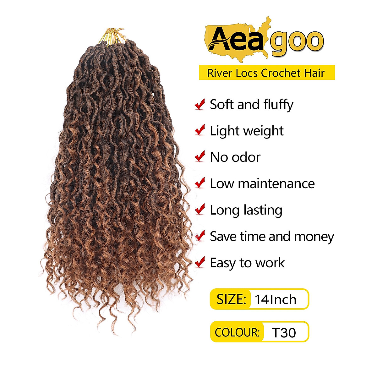 Goddess Locs Crochet Hair 14 Inch 7 Packs Curly Faux Locs Crochet Hair with Curly Ends River Locs Crochet Hair for Black Women Crochet Braids with Curly Ends (14 Inch, 7 Packs, T1B30)