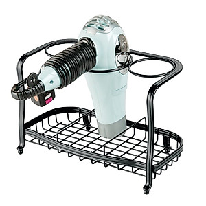 mDesign Steel Bathroom Countertop Hair Tool Storage Organizer Accessory Basket Tray, Vanity Table Holder for Hair Dryer, Straightener, Curling Iron, Styling Products, Hyde Collection - Matte Black