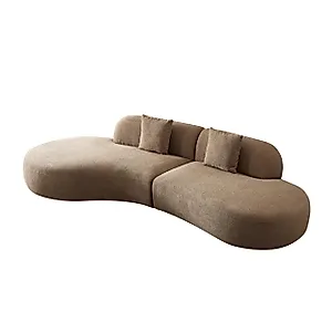 HAMORESPACE 135‘’Curved Sectional Sofa, Multiple Seating Positions, Fabric Upholstery Couch for with Pillows for Living Room Office,Apartment (Camel,Left-Facing)