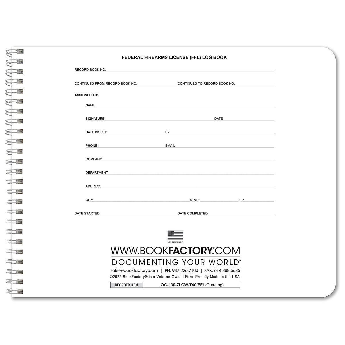 BookFactory Federal Firearms License (FFL) Log Book Firearm Dealer Acquisition & Disposition Record Book ATF Gun Logbook - 100 Pages, Wire-O, Black, 87/8" x 11 1/4" (LOG-100-7LCW-T40(FFL-Gun-Log)) -GX