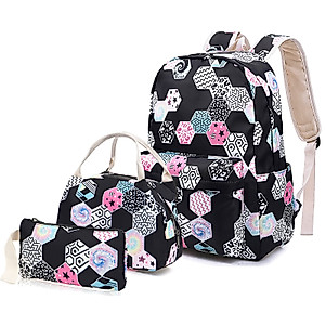 Galaxy Backpack Set 3-in-1 Kids School Bag, Junlion Laptop Backpack Lunch Bag Pencil Case for Teen Boys Girls One Size Multicolor