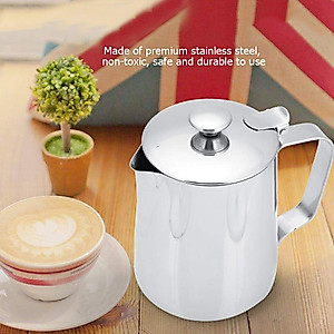 Stainless Steel Milk Frothing Pitcher, Baristas Tools Cup with Lid Espresso Coffee Milk Frothing Jug Latte Art(350ml)