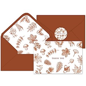 Whaline 36Pcs Fall Thank You Cards with Envelopes and Stickers Terracotta Autumn Leaves Greeting Cards Blank Note Cards for Fall Thanksgiving Supplies
