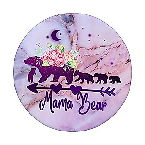 Purple Floral Mama bear with Four cubs on Pink Blue Marbled PopSockets Swappable PopGrip