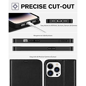 TUCCH Case for iPhone 14 Pro Max Wallet Case, [RFID Blocking] 4 Card Holder Stand [Shockproof TPU Interior Case] PU Leather Magnetic Protective Flip Cover Compatible with iPhone 14 Pro Max 6.7", Black