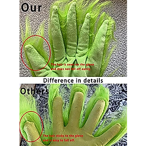 Green Santa Claus Costume for Men 1 pair Christmas Deluxe Santa Suit Green Outfit (Gloves)