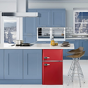 Antarctic Star Mini Refrigerator 3.1Cu.Ft Compact Refrigerator 2-Double Doors with a Freezer Low Noise Defrost Storage of Beverages Vegetables and Fruits for Home Office Dormitory Red