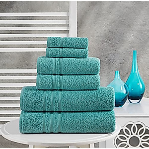 Hammam Linen 6-Piece Teal Turquoise Bath Towels Set for Bathroom Original Turkish Cotton Soft, Absorbent and Premium 2 Bath Towels, 2 Hand Towels, 2 Washcloths