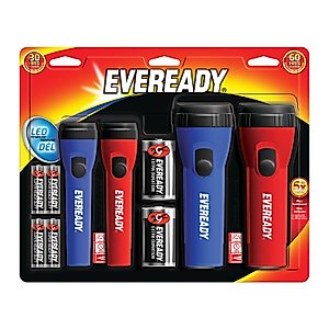 LED Flashlight by Eveready, Bright Flashlights for Emergencies and Camping Gear, Flash Light with AA & D Batteries Included, Pack of 4