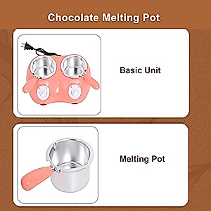 Chocolate Melting Pot Electric Fondue Melter Machine Set with Mold DIY Pink Stainless Steel Plastic Home Candy Chocolate Making Melting Pot Kitchen Tool Double-pot
