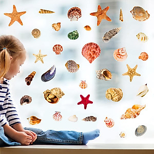 WOYINIS Lifelike 3D Seashells Wall Decals, DIY Removable Conch Scallop Starfish Wall Stickers, Peel & Stick Beach Wall Decals for Living Room Bedroom Kids Room Playroom Nursery Bathroom Decor