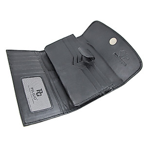 PELGIO Genuine Row Diamond Stingray Skin Leather Women's Trifold Clutch Wallet Black